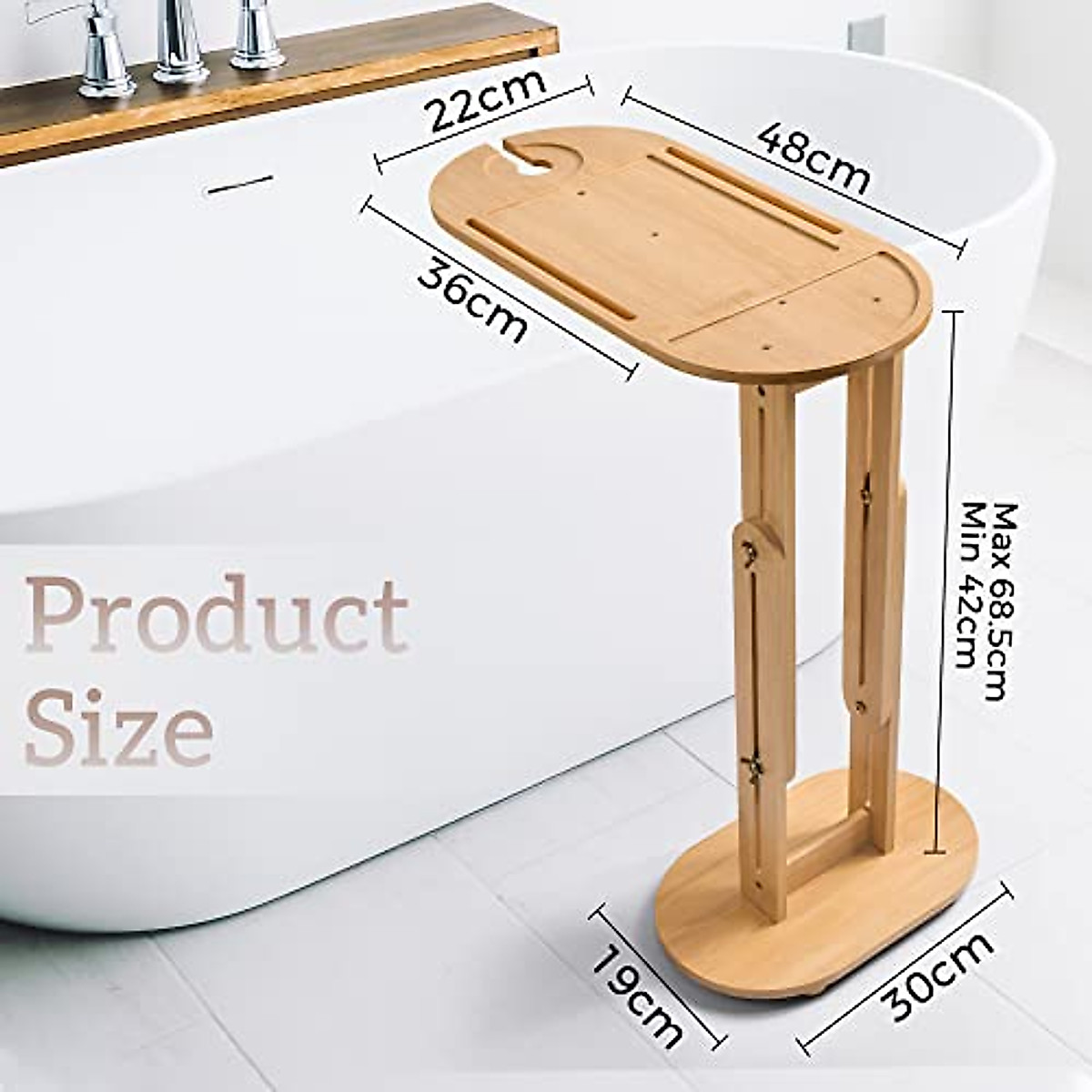 PETIARKIT Foldable Bathtub Tray, Bamboo Bathtub Tray Table with Wine Glass and Phone Holder, Height Adjustable, Waterproof Bath Caddy Tray for Luxury Bath, Home Organizer for Sofa, Bed, Table.