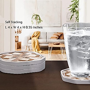 UMIRRO Absorbent Drink Coasters for Wooden Coffee Table Decor, Rustic Country Farmhouse Cup Coasters, Boho Tile Design, Brown, 4", Set of 4