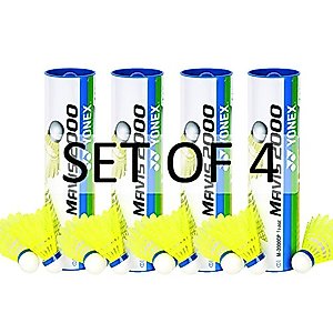 YONEX Mavis 2000 Nylon Yellow Badminton Shuttlecock (4 Tubes pkg)