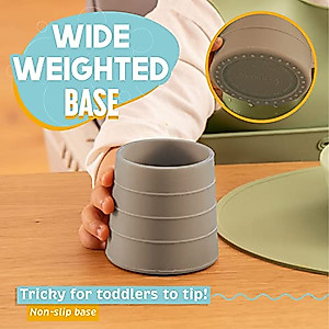 Upward Baby Silicone Cups 2 pc Set - Transition Baby Open Cup from bottle + Easy Grip Toddler cups spill proof for 1 year old + Montessori silicone cup Baby Led Weaning Supplies Dishwasher Safe(Green)
