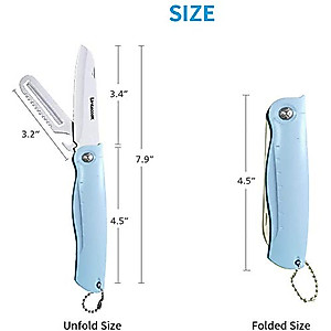 Travel Pocket Paring Knife Fruit Knife Peeling Vegetable Peeler Folding Foldable Multi Function Small Portable Bottle Opener for Kitchen Traveling Camping Outdoor Stainless Steel Plastic 2 Blade Green