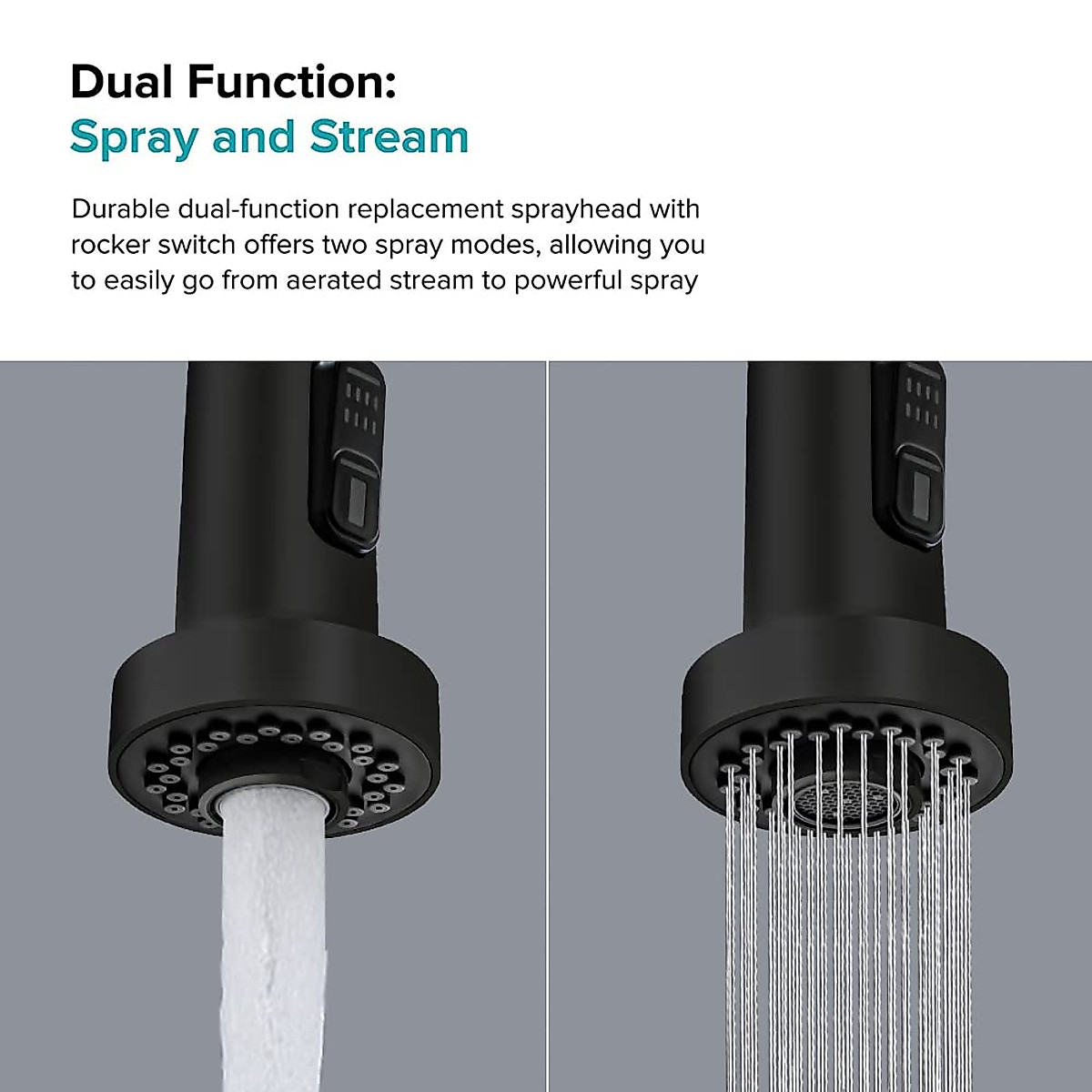 Beati Kitchen Faucet Sprayer Head Replacement Parts,Pull Out Down Kitchen Sink Faucet Nozzle Spout Head 2 Functions,Matte Black Finish