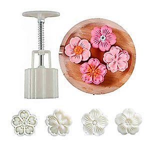 Ylskmu Moon Cake Mold Set 4pcs 50g Cookie Stamps, Cherry Blossom Floral Mid Autumn Festival DIY Hand Press Cookie Dessert Cutter Pastry Decoration Flower Impressions Tool Mooncake Maker (50g)
