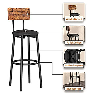 Lostcat 3-Piece Bar Table Chairs Set,Bar Table and Chairs Set with PU Upholstered and Backrest for Kitchen Small Dining, Living Room,Rustic Brown