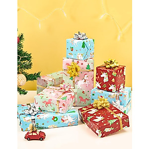 WERNNSAI Christmas Wrapping Paper - 3 Rolls 17” x 120” Christmas Unicorn Wrapping Paper Rolls Christmas Gift Wrap Paper Girls Birthday Wrapping Paper Holiday Wrapping Paper Unicorn Gift Wrap Paper