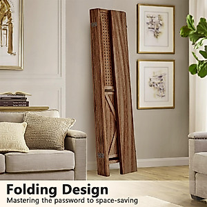 ALeesing 6 Panel Pegboard Display with 24 Hooks, Wooden Pegboard Room Divider Wall with Shelf, Rustic Room Dividers and Folding Privacy Screens, Bedroom, Jewelry Store, Brown