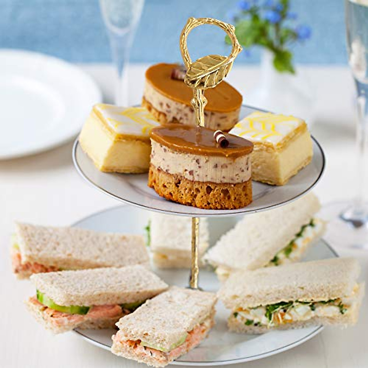 Happy Will 3 Tier 14" Heavy Metal Cake Stand Holder Fruit Plate Stand Fitting Hardware Rod with Stylus (Golden_Leaves)