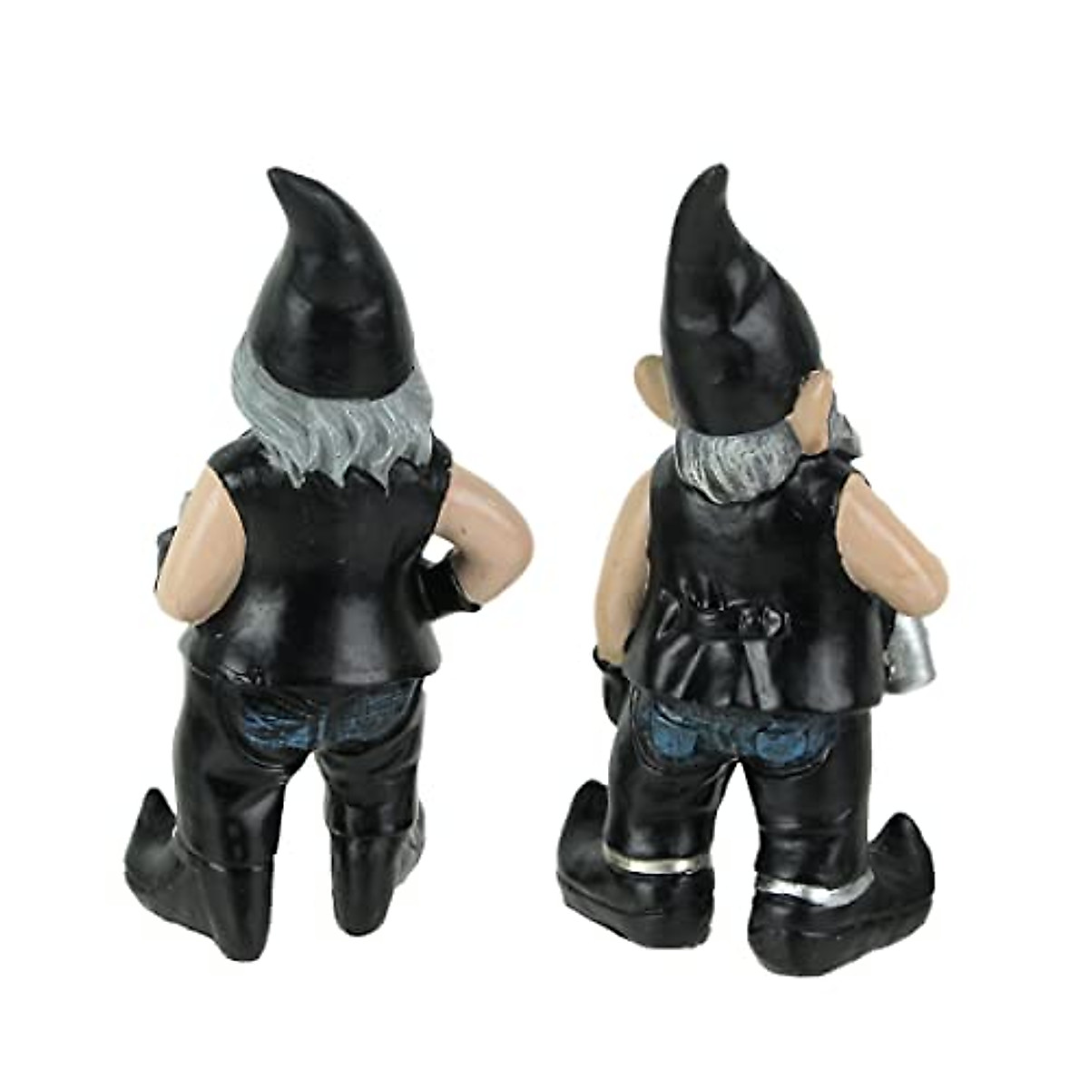 Gnoschitt and Gnofun Thirsty Biker Garden Gnome Statues 7.5 Inches High Funny Indoor Outdoor Figurines