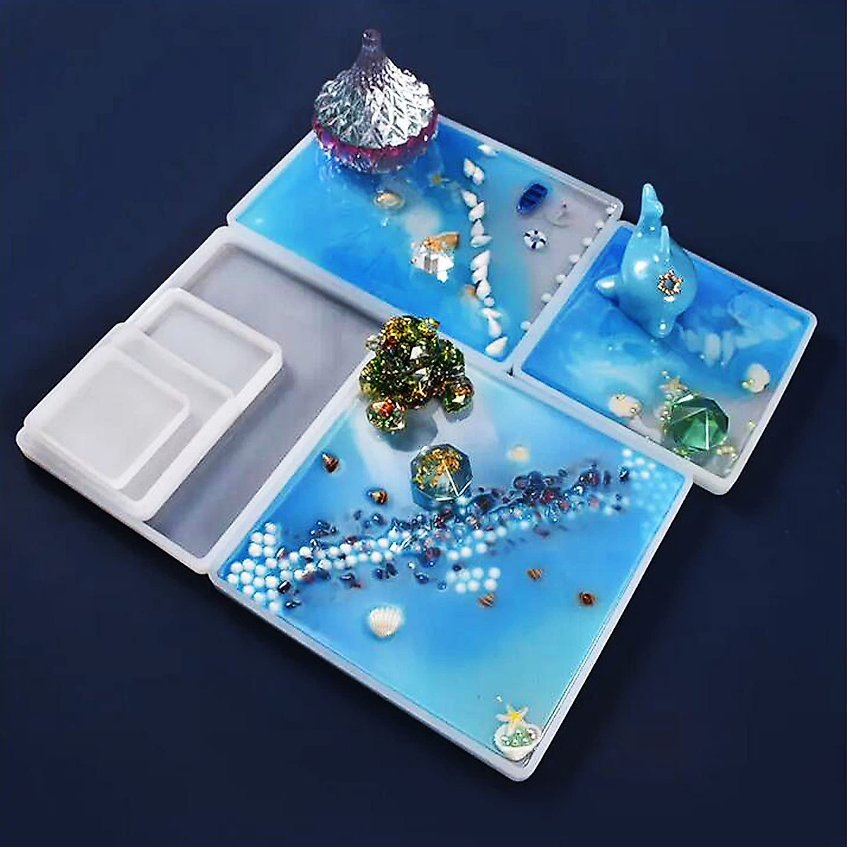 Woohome Large Silicone Resin Tray Mold, 7.8×11.8 inch/ 5.9×9.8inch Rectangle Plate Epoxy Resin Casting Mold for DIY Faux Agate Tray, Serving Board, Coaster, Home Decor