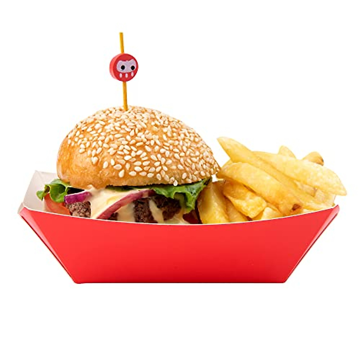 Restaurantware Bio Tek 3.3 x 2 x 1.5 Inch Food Boats, 50 Disposable Food Trays - Portable, Versatile, Red Paper Popcorn Boats, For Snacks, Appetizers, Or Treats, Use At Parties Or Carnivals