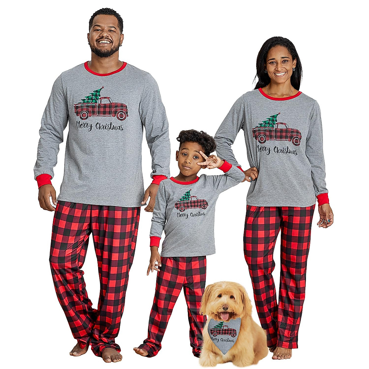 IFFEI Matching Family Pajamas Sets Christmas PJ's Sleepwear Truck Print Top and Plaid Pants with Pocket Women: L