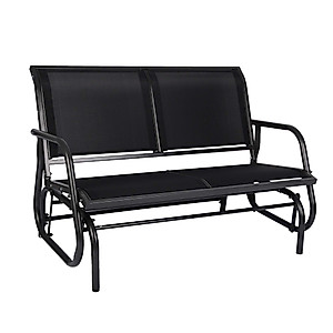 Outdoor Patio Swing Glider Bench-Loveseat Mesh Seating and Smooth Glide Rocker 2 Person Chair with Weather Resistant Steel Frame for Porch Garden Outside