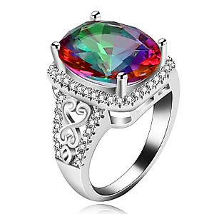 Uloveido Women Fashion Anniversary Promise Rings Platinum Plated Wedding Engagement Multicolor Cubic Zirconia Rings Size 7 Y585