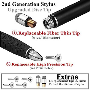 MEKO [2nd Gen] Universal Disc Stylus Pens, [2 in 1 Precision Series] Apple iPhone iPad Stylus Pencil,Work for All Touch Screen Devices(2Pcs/6tips,Black/Blue)