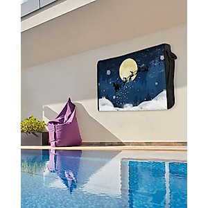 Outdoor TV Cover - Christmas Snow Eve Scene Santa Reindeer Moon Waterproof and Weatherproof 40"-43" LCD Movable Shield TV Display Screen Protector Outside Television Covers