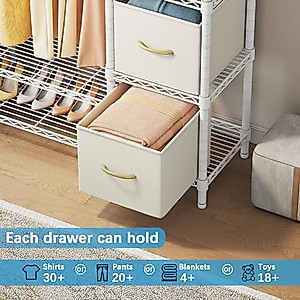 VIPEK V7 Wire Garment Rack 6 Tiers Heavy Duty Clothes Rack with 2 Fabric Drawers, Freestanding Wardrobe Closet Metal Clothing Rack for Hanging Clothes, 44.9"L x 16.5"W x 76.4"H, Max Load 730LBS, White