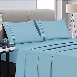 Mejoroom Full Bed Sheet Set - Super Soft Brushed Microfiber 1800 Thread Count Full Sheets with 16 inch Deep Pocket - Wrinkle Free - Breathable and Hypoallergenic - 4 Piece(Full, Blue Elixir)