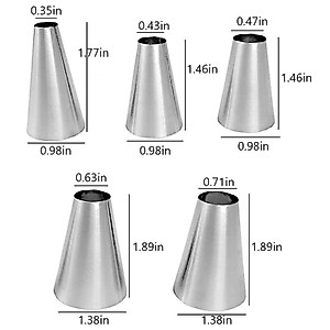 Hendiy 5 psc/set Large Round Piping Tip, Stainless Steel Professional Baking Decoration Tools for Cake Cookies Decorating,Pastry Fondant