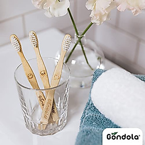 Gondola Kids Bamboo Toothbrushes Soft Bristles – Vegan Organic Eco Friendly Tooth Brush for Kids with Fun Animals Designs & Lightweight, Smooth Bamboo Handles – Zero Waste Packaging – 4 Pack