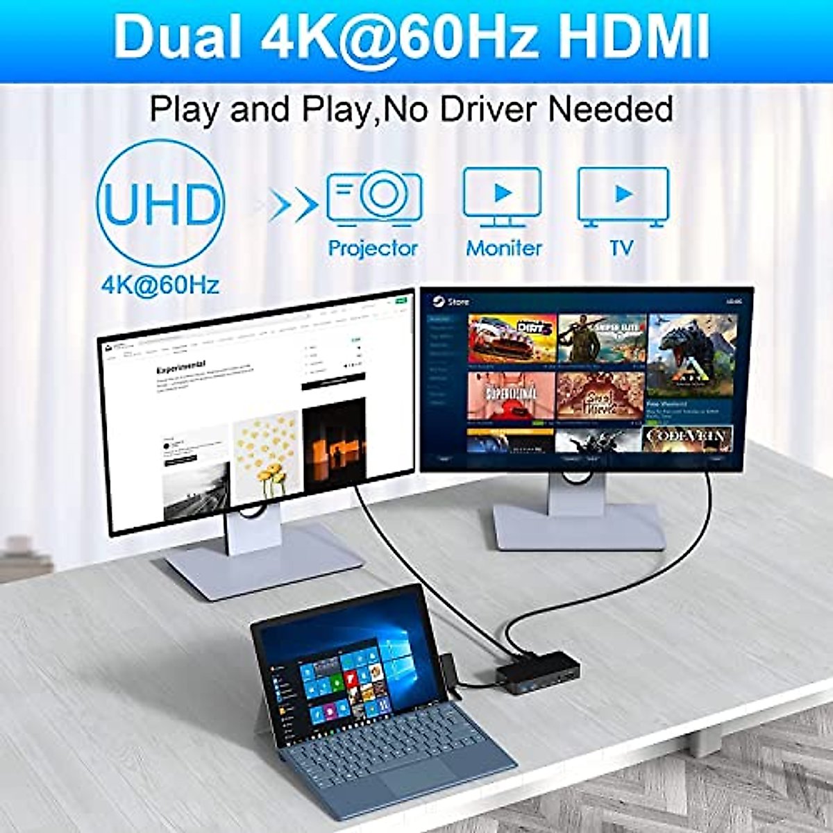 12 in 1 Surface Dock (2*HDMI +VGA), Microsoft Surface pro Docking Station Triple Display, Surface pro Accessories for Surface Pro 8/X/7/6/5/4/3, Surface Laptop 4/3/2/go, Surface Book 3/2, Surface Book