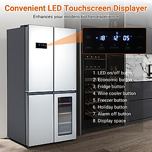 Takywep 4 Door French Door Refrigerator, 21 Cu.Ft Counter Depth Stainless Steel Refrigerators, Multifunctional Fridges with Freezer, Refresh, and Wine Cooler for Kitchen, Bedroom, Office, Dorm