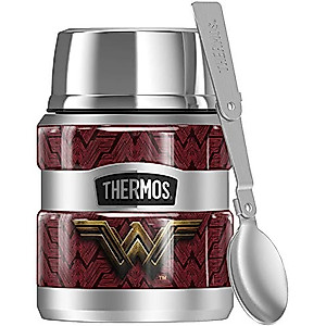 THERMOS Justice League Movie Wonder Woman Logo, STAINLESS KING Stainless Steel Food Jar with Folding Spoon, Vacuum insulated & Double Wall, 16oz