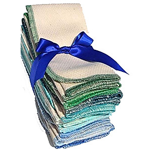 2 Ply 11x12 Inches Natural Unbleached Birdseye Paperless Towel Set of 10 Assorted Blues and Greens