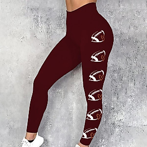 High Waist Legging for Women Football Print Shiny Gym Yoga Pants Hidden Scrunch Butt Lift Pants