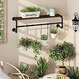 Wall Mounted Clothes Rail with Shelf, 36.2” Garment Rack Wall Hanger, Space-Saving Industrial Pipe Clothes Bar Rack, for Laundry Room and Closet Storage