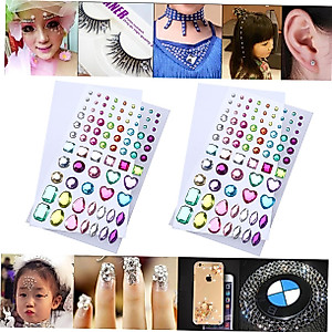 TEHAUX 2 Sheets Rhinestones Stickers Crystal Decor Gem Stickers Kid Stickers Crystals Decor Kids Decor Jewel Stickers Phone Stickers Rhinestone Stickers Gems Stickers Child Acrylic Crafts