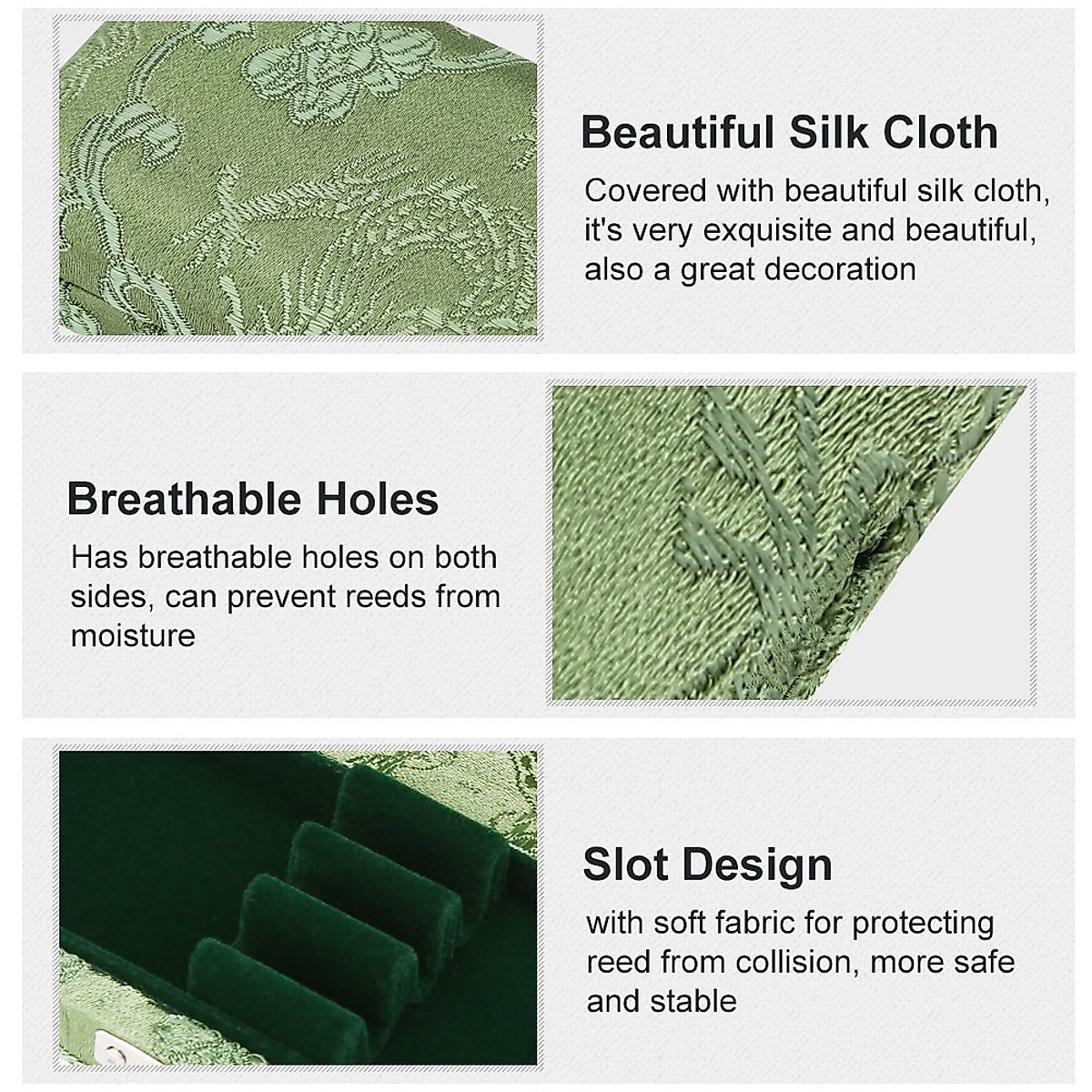 Oboe Case, Wooden & Silk Cloth Cover Oboe Storage Holder Box Protector Bag for 3pcs Oboe Reeds