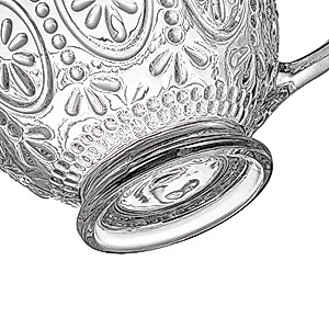 Bekith Set of 4 Glass Coffee Mugs 13 Ounces, Vintage Glass Coffee Mugs with Spoons, Clear Embossed Glass Cups Set for Cappuccino, Latte, Cereal, Yogurt, Tea, Beverage Hot/Cold