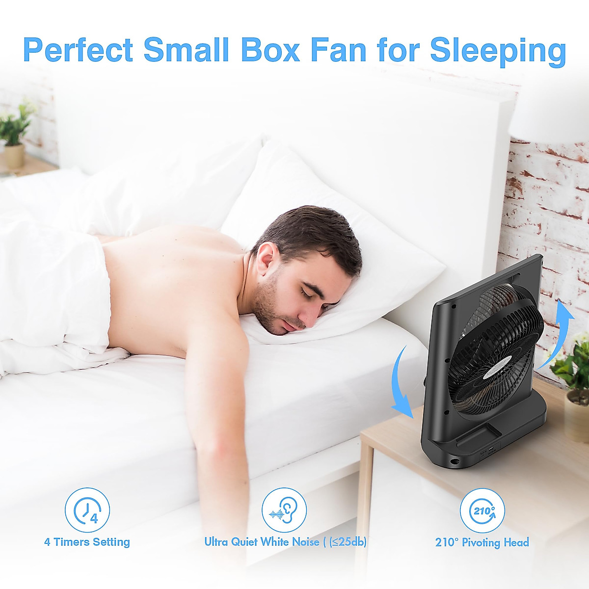 Cmyfato Box Fan, 20000mAh Rechargeable Battery Powered Window fan, 10" Quiet Small Box Fan for Window, 4 Speeds Square Fan for Bedroom Kitchen Office, 210° Pivoting Table Fan with Remote for Desk