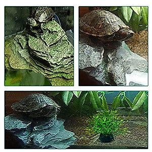 Tfwadmx Turtle Basking Platform Tortoise Dock Resin Resting Rock Aquatic Habitat Accessories Aquarium Landscape Decoration for Frogs, Newts, Salamanders, Reptiles(L)