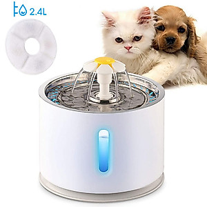 Beacon Pet Fountain, Cat Water Fountain 84oz/2.4L Automatic Dog Fountain Stainless Steel Pet Drinking Water Dispenser with LED Indicator for Cats, Dogs, Multiple Pets