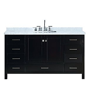 ARIEL Cambridge A061SCWRVOESP 61" Inch Single Rectangular Sink Solid Wood Espresso Bathroom Vanity Cabinet with 1.5" Inch Edge White Carrara Marble Countertop
