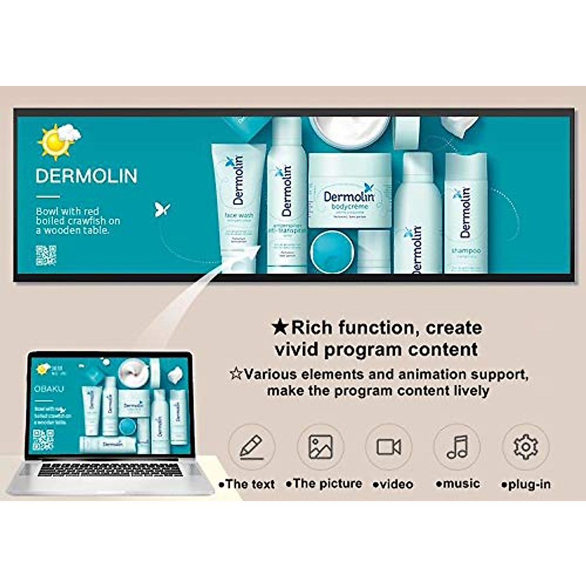 DHL/UPS for 24 inch 1920 * 360 Ultra Wide Stretched Bar LCD Advertising Display ， Ultra Stretched bar LCD Display Kits Outline Size 612.7(W)×132.1(H) mm