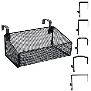Bedside Shelf for Bed & Bunk Bed Storage Basket Office Cubical Wall Hanging Organizer - 5 Different Size Hooks - College Dorm Home Office Essentials for Phone,Book,Drink,Tissue (Black)