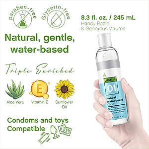 Lubelab Waterbased Lube 8.3 Fl Oz. Personal Lubricant w/Aloe & Vitamin E, Hypoallergenic, Free of Paraben&Glycerin&PEGs, PH-Balanced, Natural Smooth Slippery Glide Gel for Couples, Men, Women