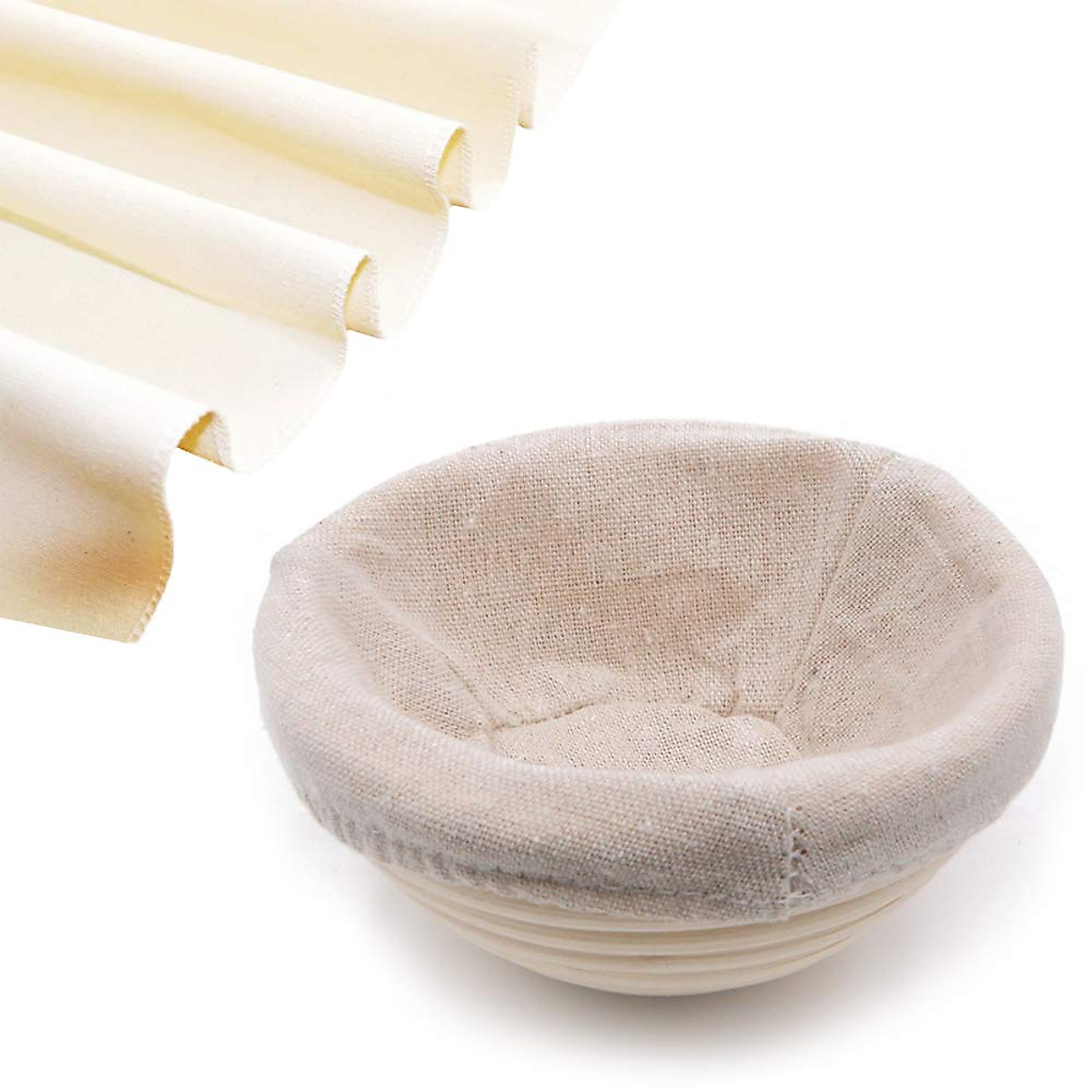 7 Inch Banetton Bread Proofing Basket Kit with Linen Liner Cloth and Large Bread Cotton Proofing Cloth,Bread Making Tools Round Shape Bread Bowls