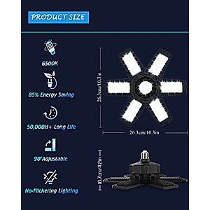 YIBEYYDS Garage Light 2 Pack,185W 18500LM 6500K LED Garage Light Garage Lights Ceiling LED with 6+1 Adjustable Panels,LED Garage Ceiling Lights Support E26/E27 for Garage,Barn,Workshop,Basement