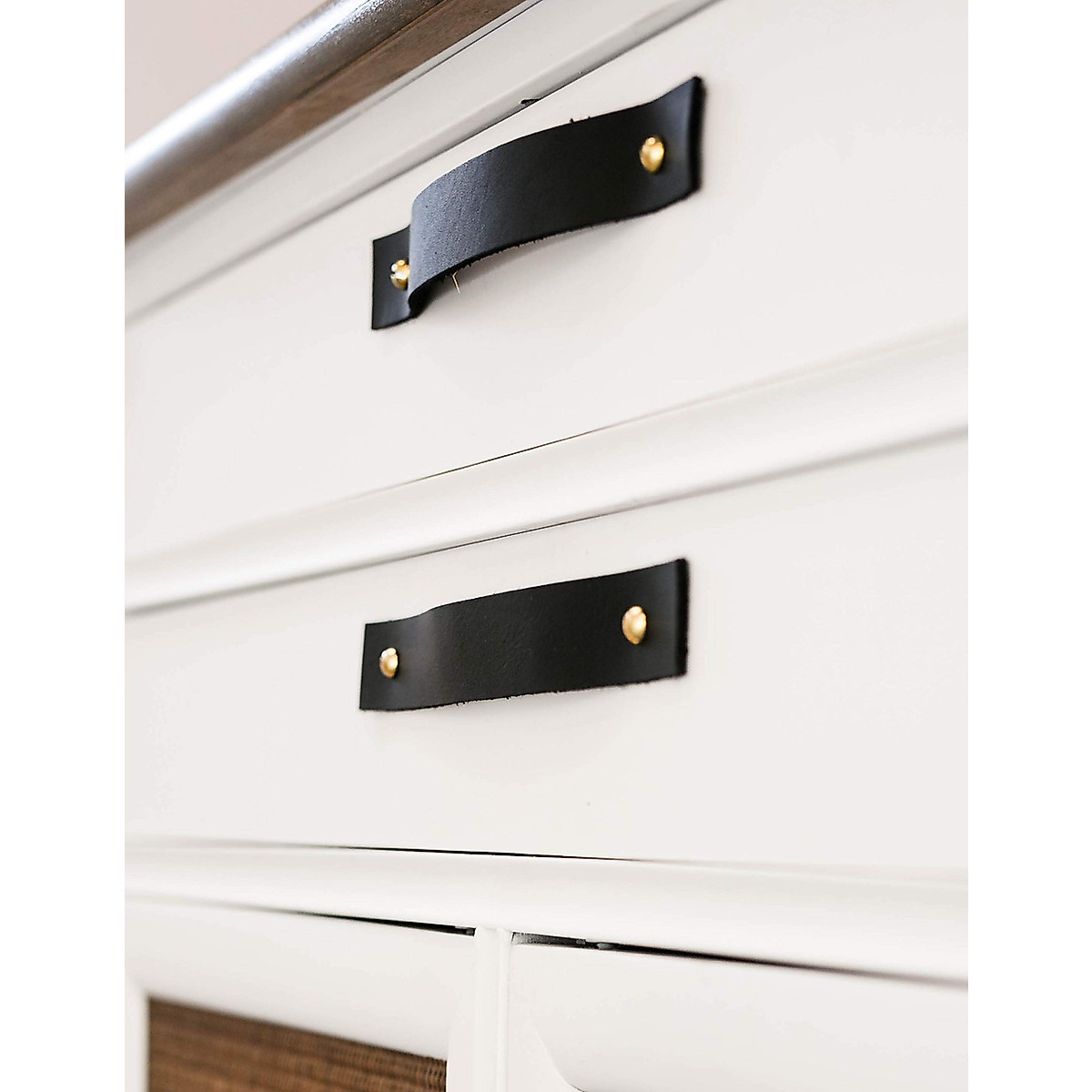 KEYAIIRA - Leather and Brass Drawer Handle - minimal furniture knobs modern kitchen handle pulls for cabinets farm house Scandinavian dresser hardware