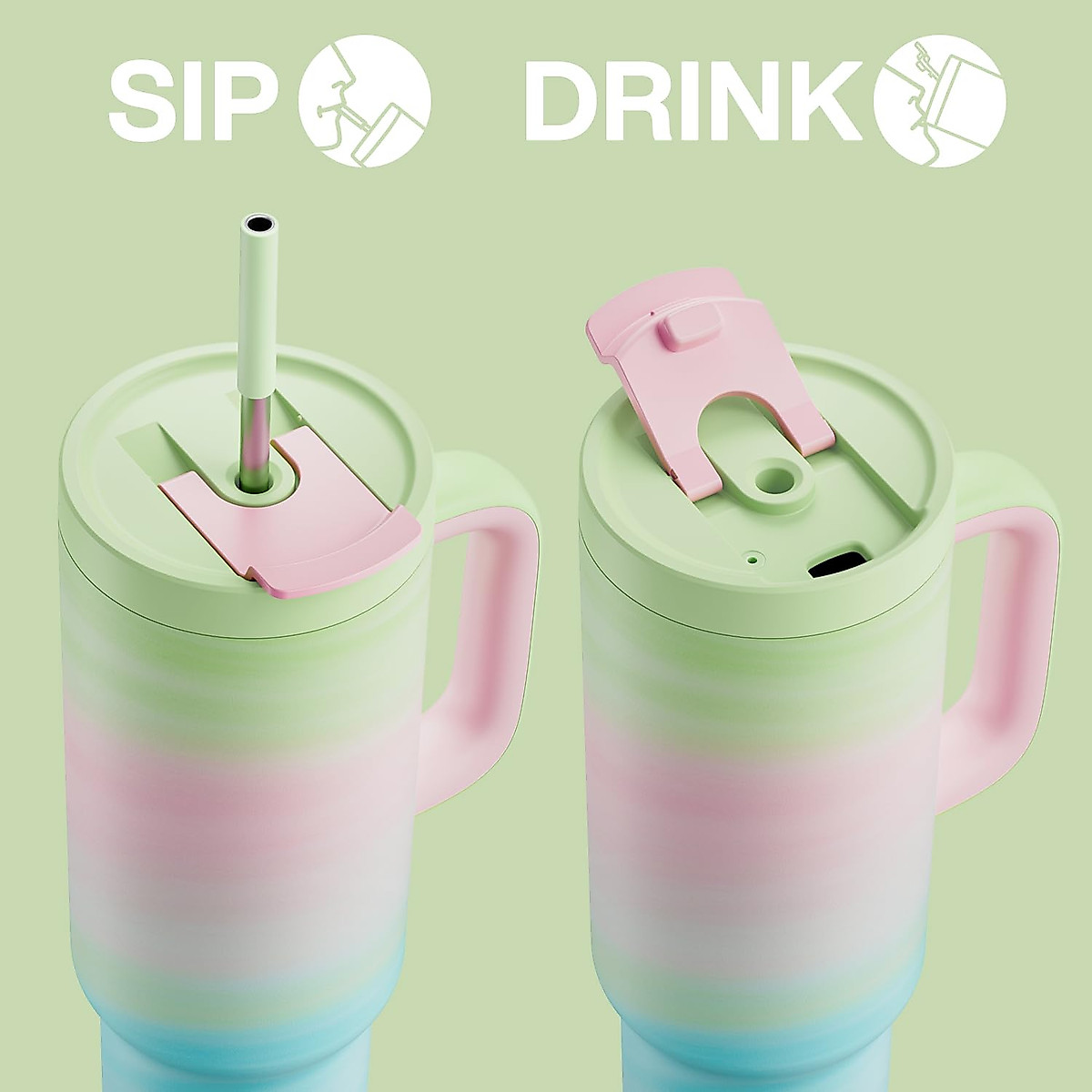 ENCOOL 40 oz Tumbler with Handle and Straw, 100% Leakproof Insulated Tumbler with Lid and Straw, Stainless Steel Travel Mug, Keeps Cold for 34 Hours, Car Cup Holder Friendly (Fairy)