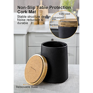 Nucookery 360° Rotating Utensils Holder, 8.2" Extra High Large Ceramic Kitchen Utensil Holder with Countertop-Protection Cork Bottom, Farmhouse Kitchen Decor for Counter (Stone Black)