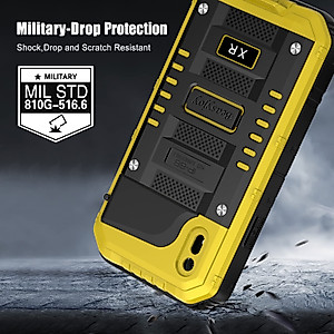 Beasyjoy for iPhone XR Metal Case, Waterproof Heavy Duty Case with Built-in Screen Protector, Full Body Protective Shockproof Tough Rugged Military Grade Defender Outdoor Case(Yellow)