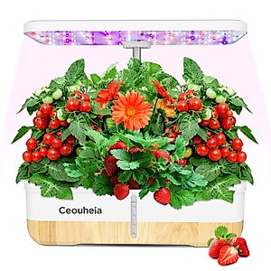 Hydroponics Growing System 12Pods, Indoor Herb Garden with LED Grow Light, Plants Germination Kit with Pump System, Automatic Timer, Adjustable Height for Home, Kitchen, Office (White)