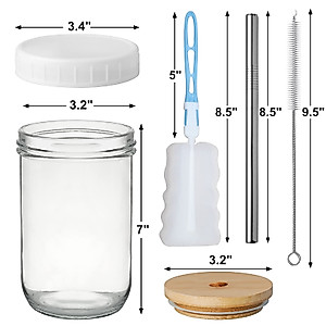 Mason Jar with Lid and Straw, 4 Pcs 16oz Glass Tumbler, beer Glasses, smoothie Cup, iced Coffee Cup, drinking Glasses, beer Can Glass, mason Jar Cups, for Juice Drinks