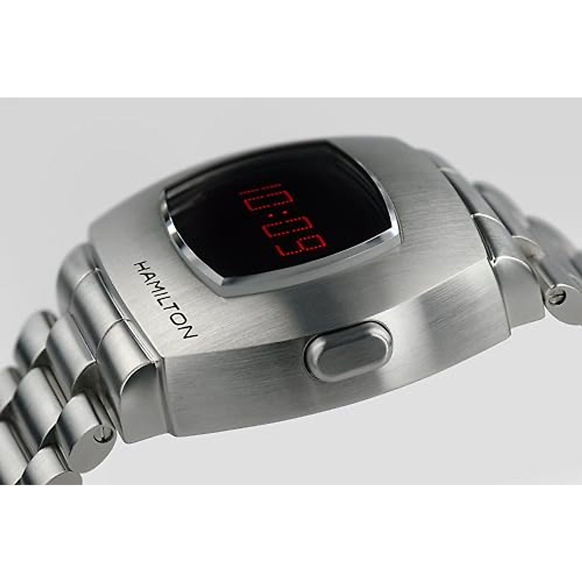 Hamilton Watch American Classic PSR Digital Quartz | Swiss Made | 40.8mm x 34.7mm Stainless Steel Case | Black Dial Digital Watch | Silver Stainless steel Bracelet (Model: H52414130)