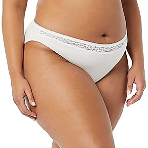 Amazon Essentials Women's Cotton and Lace Bikini Underwear, Pack of 4, Black/Pink/Light Grey Marl, Large