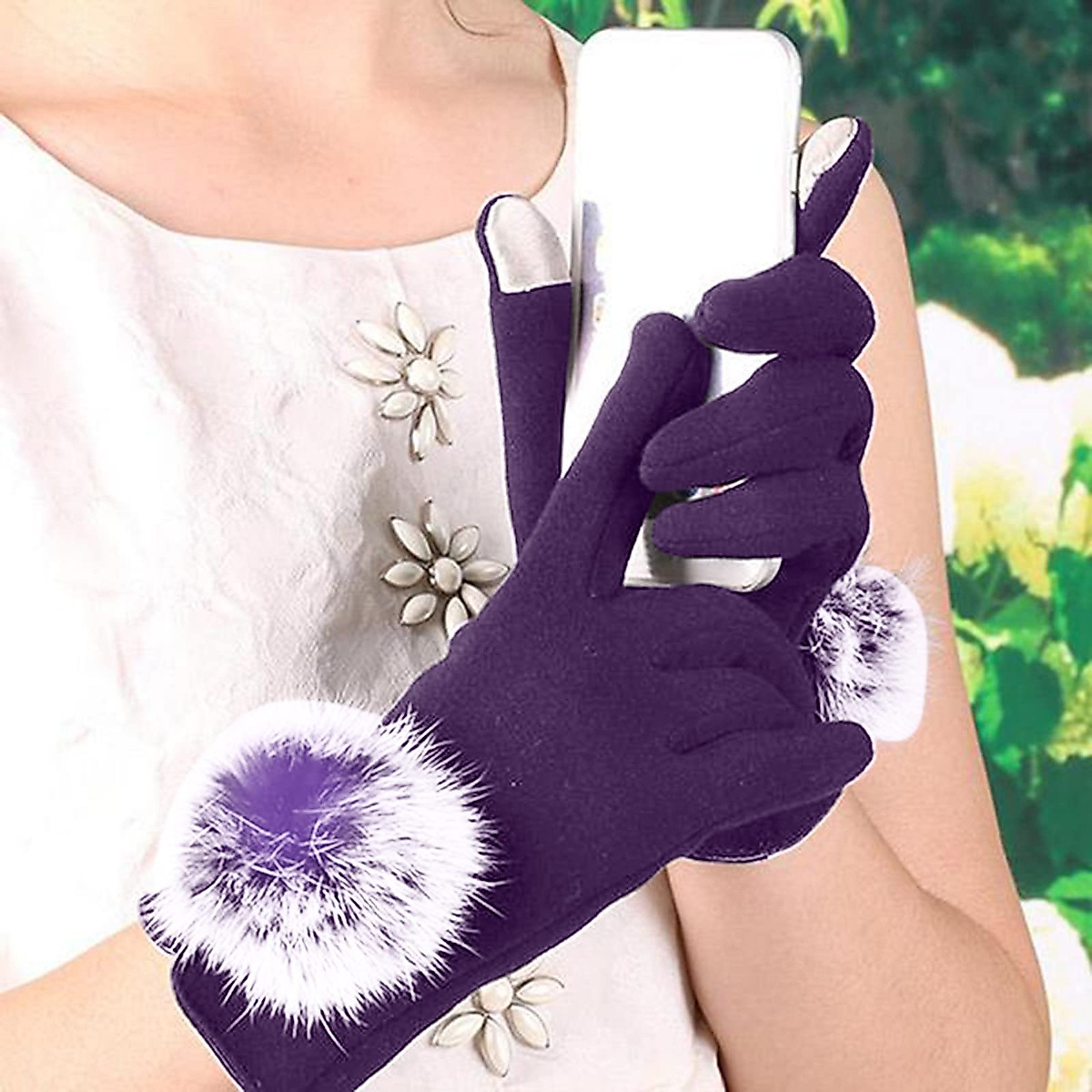 Warm Gloves for Cold Weather Full Finger Texting Gloves Winter Thermal Fleece Lined Mittens for Women (Purple, One Size)